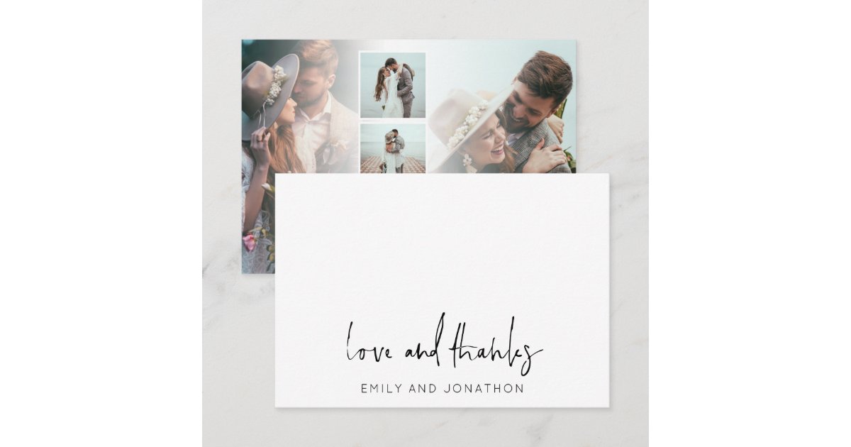 Informal Script Name 5 Photos Wedding Love Thanks Note Card | Zazzle