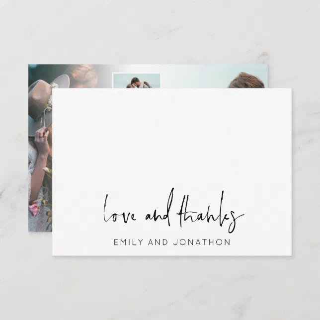 Informal Script Name 5 Photos Wedding Love Thanks Note Card | Zazzle