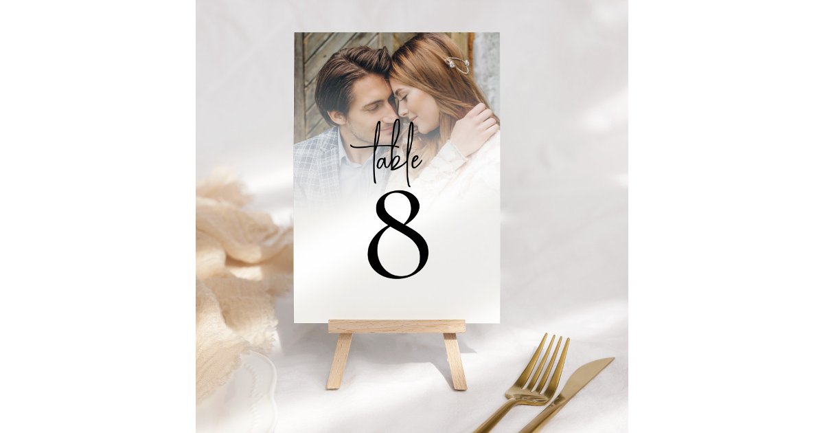 Informal Script Photo Overlay Table Number | Zazzle