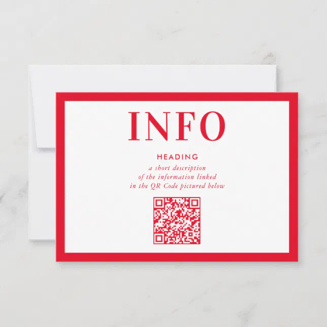 INFORMATION INSERT modern simple bold red QR Code Invitation | Zazzle