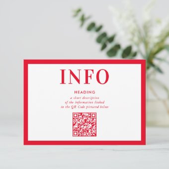 INFORMATION INSERT modern simple bold red QR Code Invitation | Zazzle