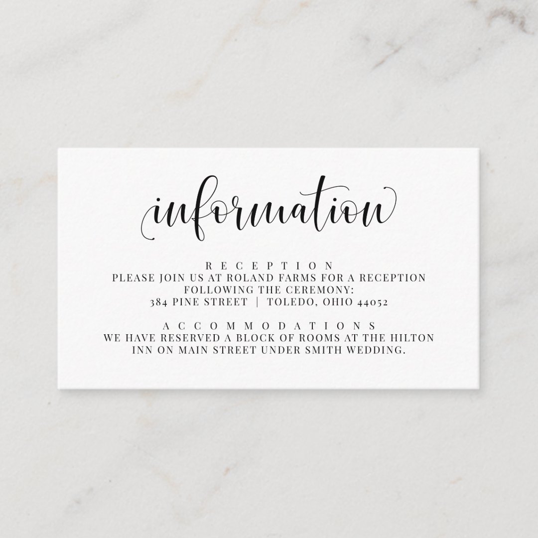 Information Wedding Invite Insert Enclosure Card | Zazzle