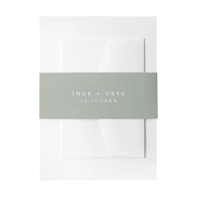 INGE Modern Minimalist Sage Green Wedding Invite Invitation Belly Band ...