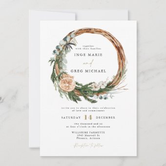 INGE Scandinavian Winter Christmas Wreath Wedding Invitation | Zazzle