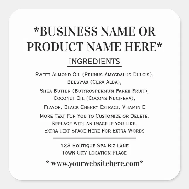 Ingredients Label White Black Square | Zazzle
