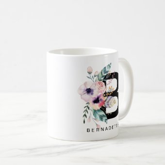 Initial 'B' Alphabet Mug Monogram Boho Watercolour | Zazzle