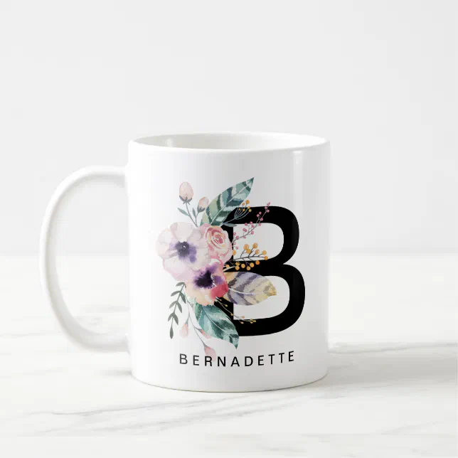 Initial 'B' Alphabet Mug Monogram Boho Watercolour | Zazzle