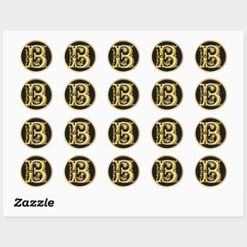 Initial B Round Sticker in Gold | Zazzle