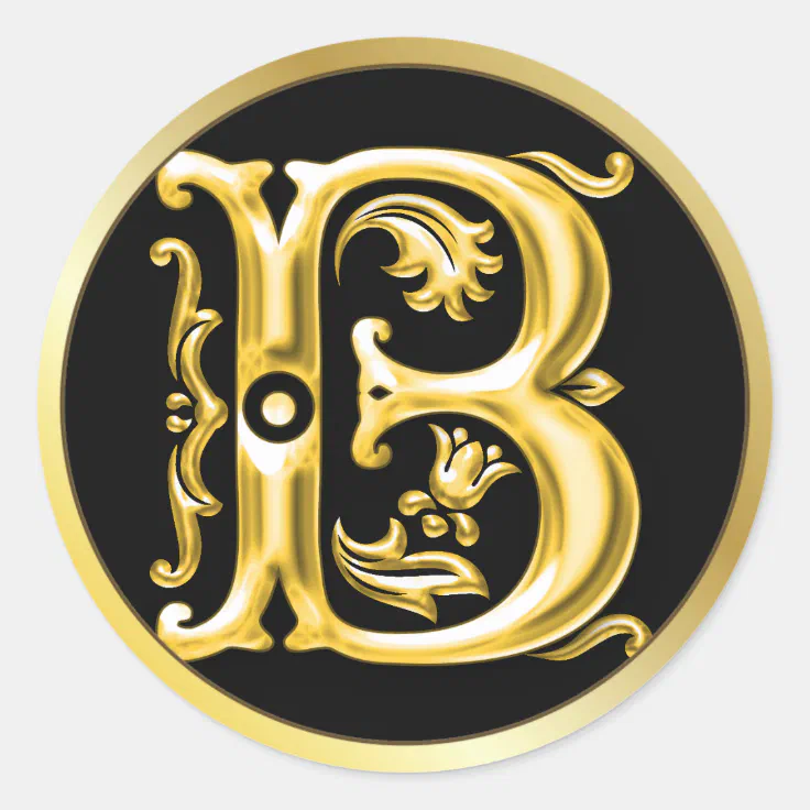 Initial B Round Sticker in Gold | Zazzle