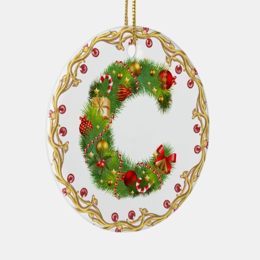 initial C monogrammed christmas ornament - circle | Zazzle