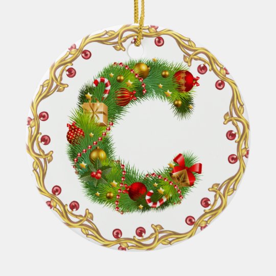 initial C monogrammed christmas ornament - circle | Zazzle.com