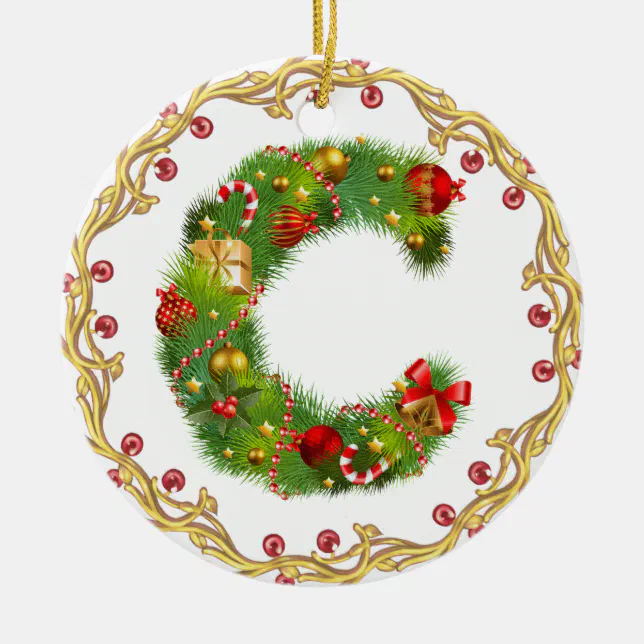 initial C monogrammed christmas ornament - circle | Zazzle