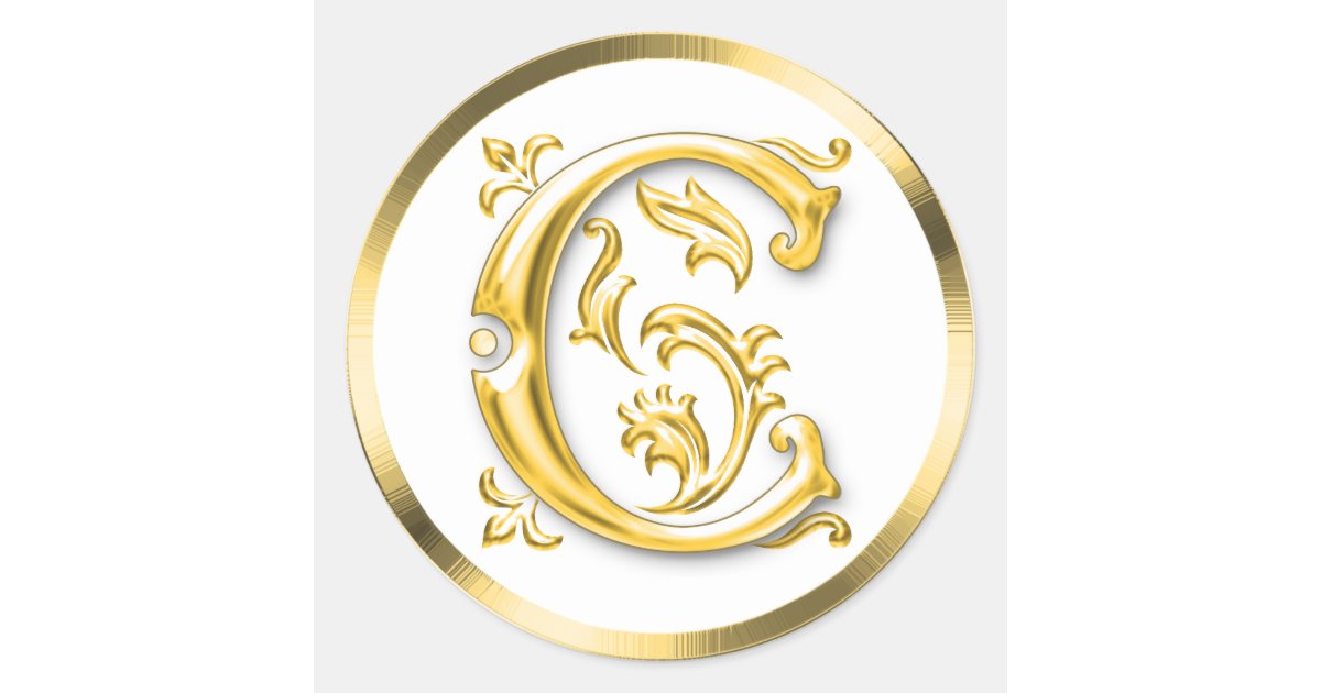 Initial C Round Sticker in Gold | Zazzle