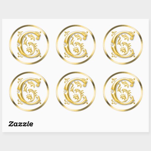 Initial C Round Sticker in Gold | Zazzle