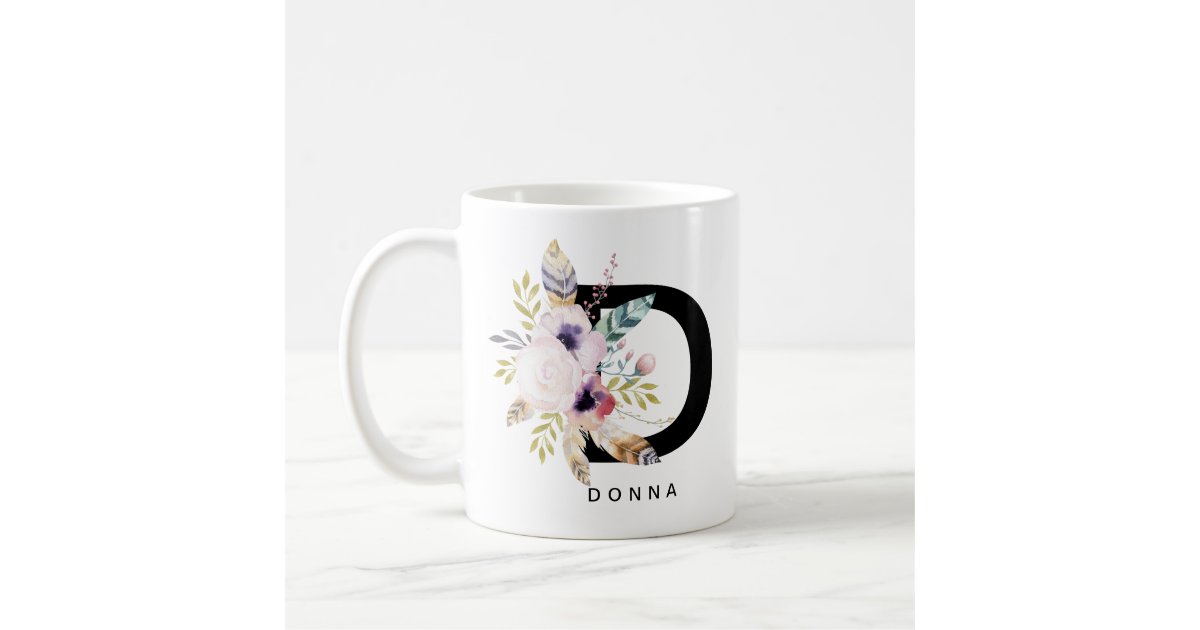 Initial 'D' Alphabet Mug Monogram Boho Watercolour | Zazzle