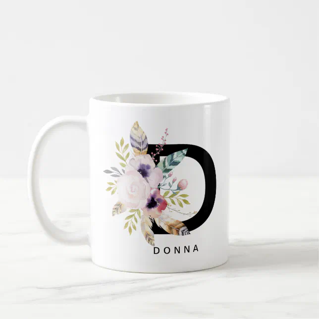Initial 'D' Alphabet Mug Monogram Boho Watercolour | Zazzle
