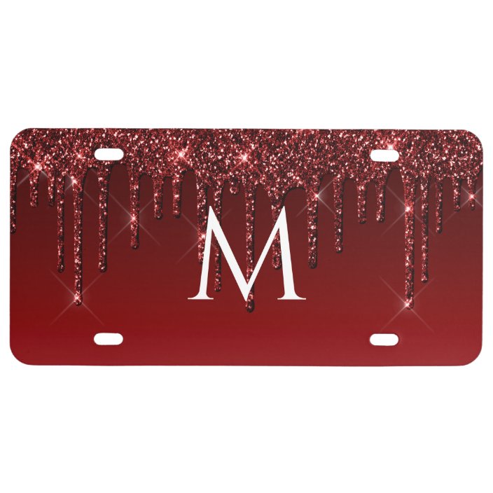 Initial Drip Glitter Wine Burgundy License Plate | Zazzle.com