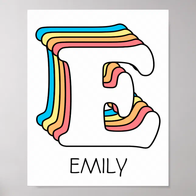 Initial E Letter Name Cute Rainbow Alphabet Poster | Zazzle