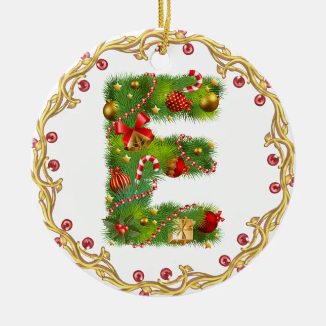 initial E monogrammed christmas ornament - circle | Zazzle