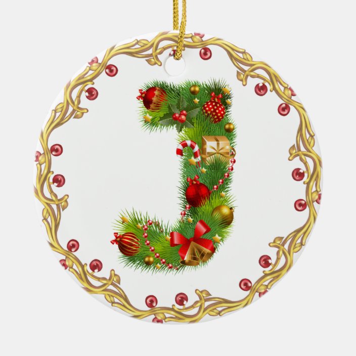 initial J monogrammed christmas ornament - circle | Zazzle.com