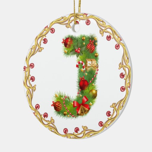 initial J monogrammed christmas ornament - circle | Zazzle
