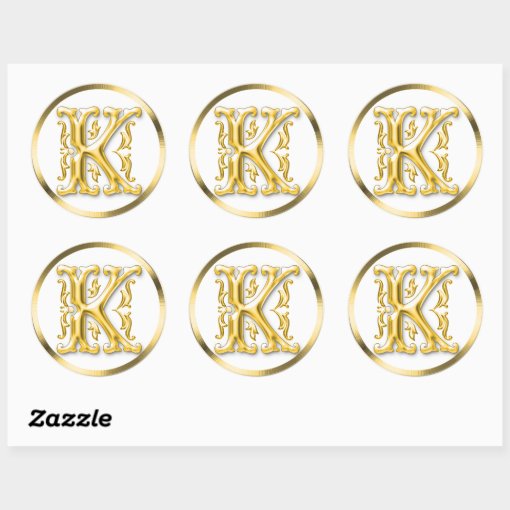 Initial K Round Sticker in Gold | Zazzle