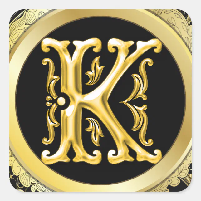 Initial K Square Sticker in Gold | Zazzle