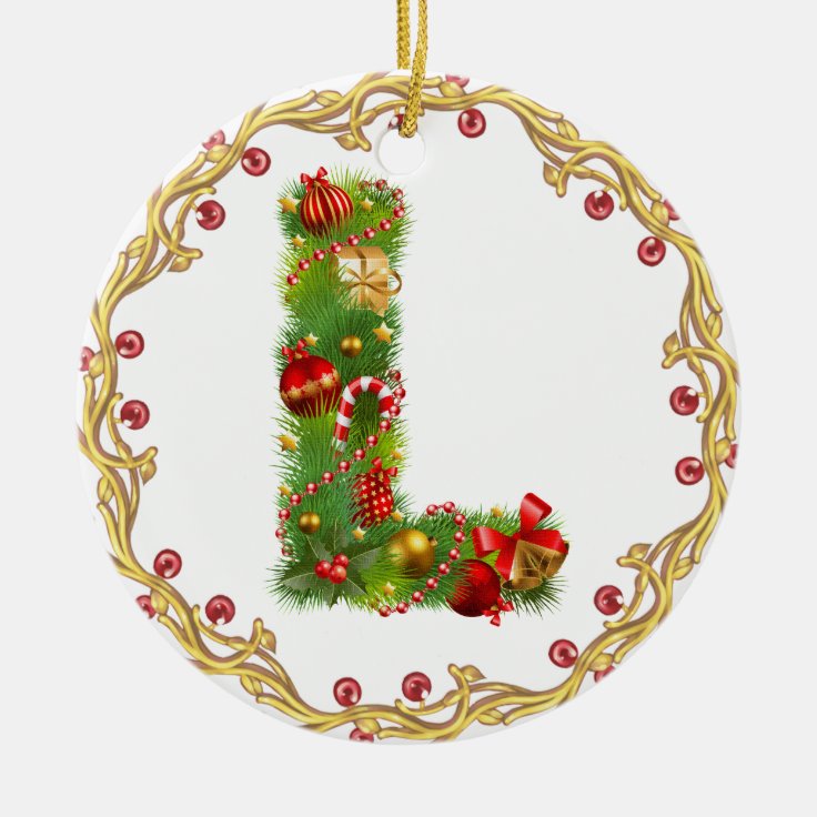 initial L monogrammed christmas ornament - circle | Zazzle