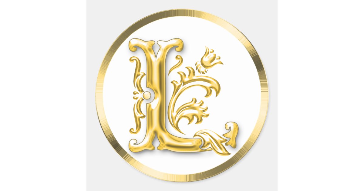 Initial L Round Sticker in Gold | Zazzle