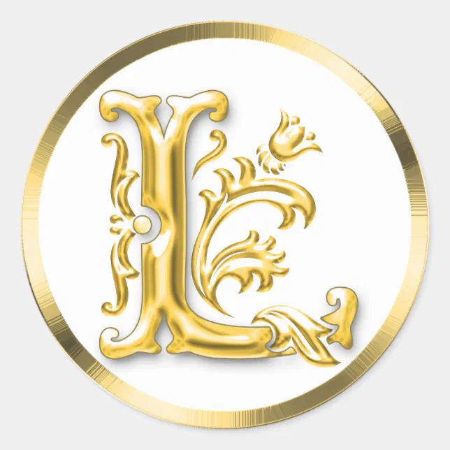 Initial L Round Sticker in Gold | Zazzle
