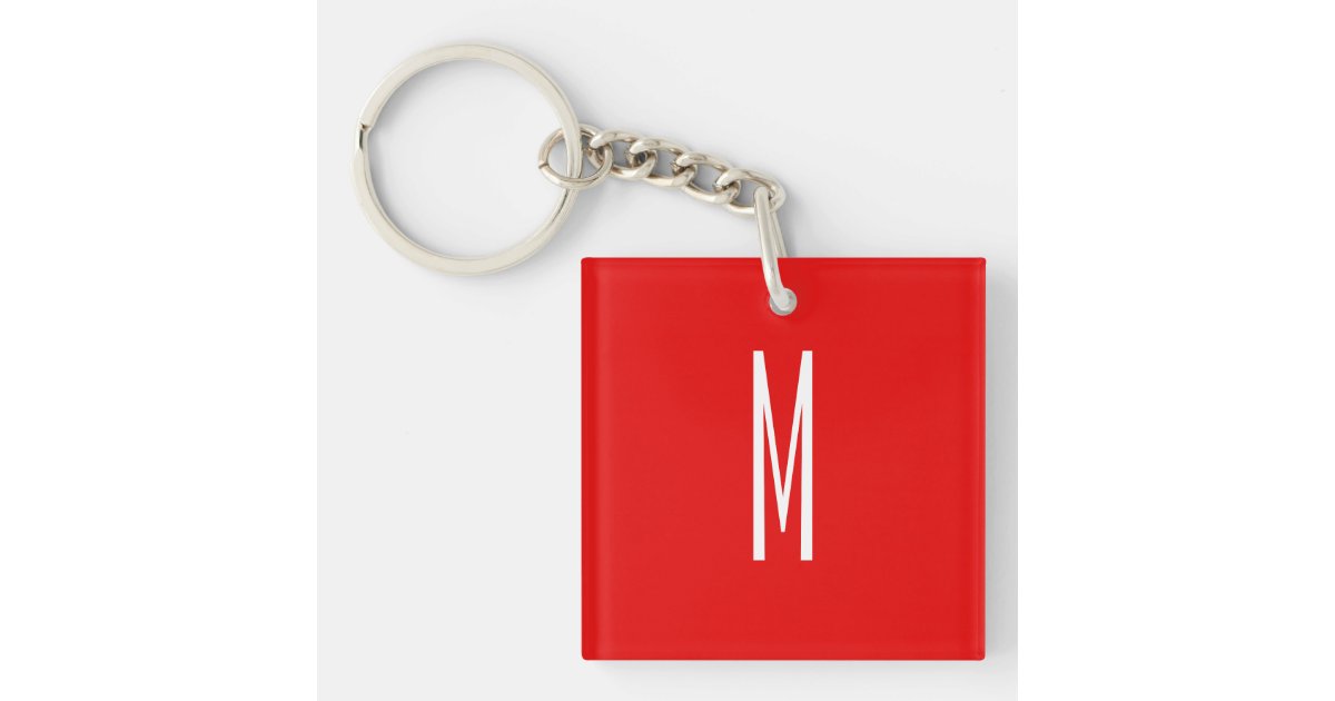 Initial Letter Monogram Modern Style Red White Keychain | Zazzle