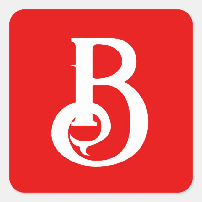 Initial Letter Monogrammed Red White Classical Square Sticker | Zazzle