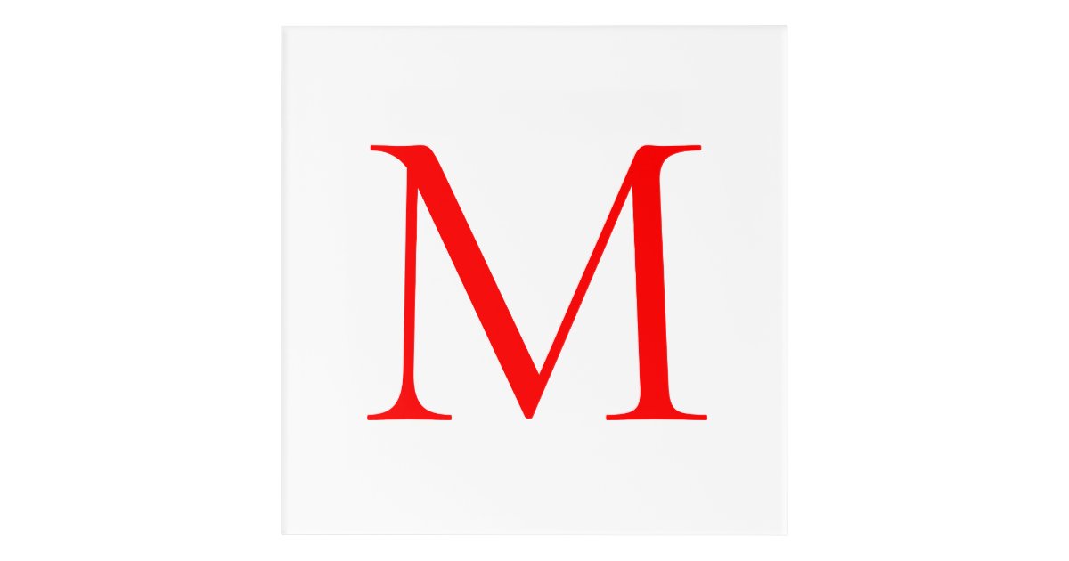 Initial letter red white monogrammed professional acrylic print | Zazzle