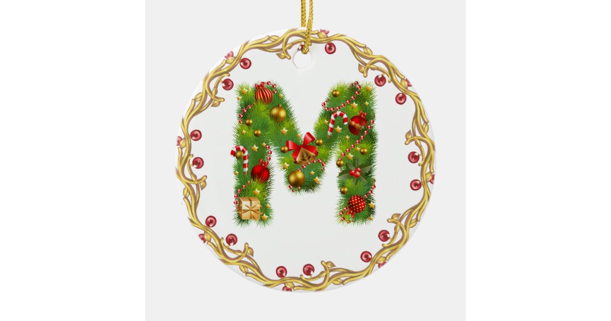 initial M monogrammed christmas ornament - circle | Zazzle