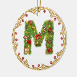 initial M monogrammed christmas ornament - circle | Zazzle