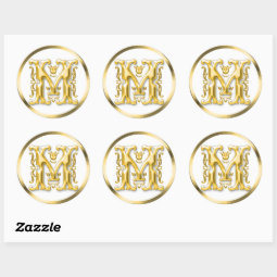 Initial M Round Sticker in Gold | Zazzle