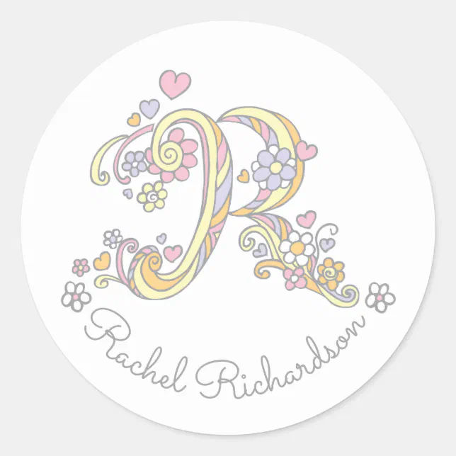 Initial monogram R custom name id name stickers | Zazzle