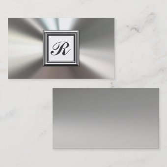 Initial Monogram Silver Metal Business Cards | Zazzle