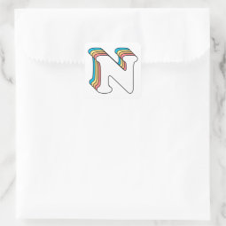 Initial N Letter Name Cute Rainbow Alphabet Square Sticker | Zazzle