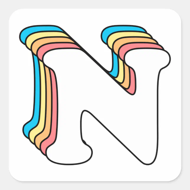 Initial N Letter Name Cute Rainbow Alphabet Square Sticker | Zazzle
