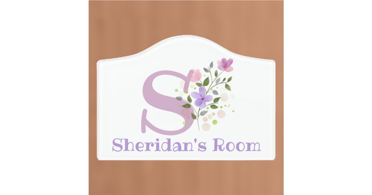 Initial & Name with Floral Design Girl's Room Door Sign | Zazzle