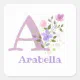 Initial Plus Name Arabella Floral Design Square Sticker | Zazzle