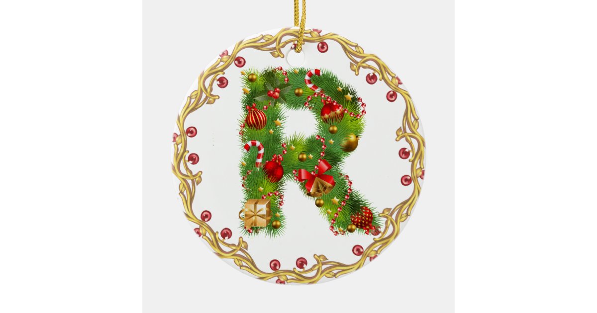 initial R monogrammed christmas ornament - circle | Zazzle