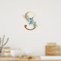 Initial S Golden and Blue Floral Monogram Poster | Zazzle