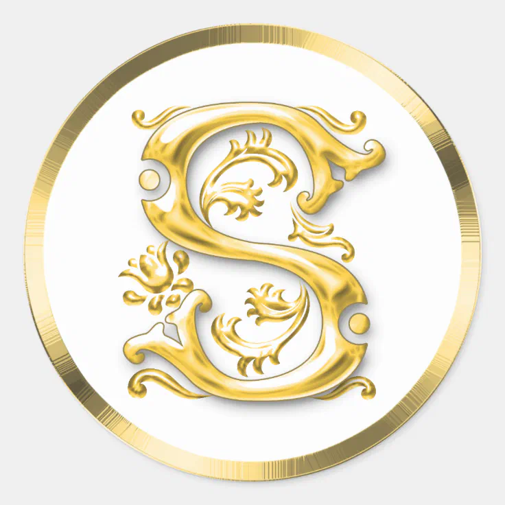 Initial S Round Sticker in Gold | Zazzle