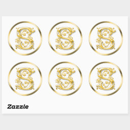 Initial S Round Sticker in Gold | Zazzle