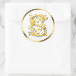 Initial S Round Sticker in Gold | Zazzle