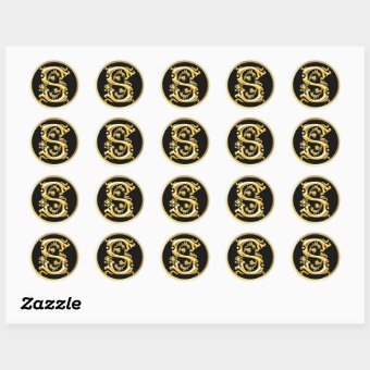 Initial S Round Sticker in Gold | Zazzle