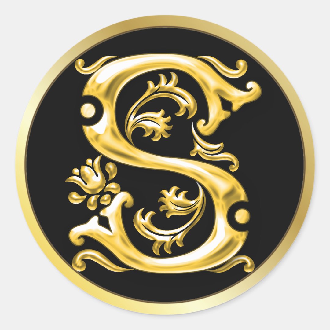 Initial S Round Sticker in Gold | Zazzle