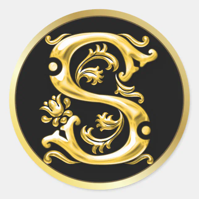 Initial S Round Sticker in Gold | Zazzle